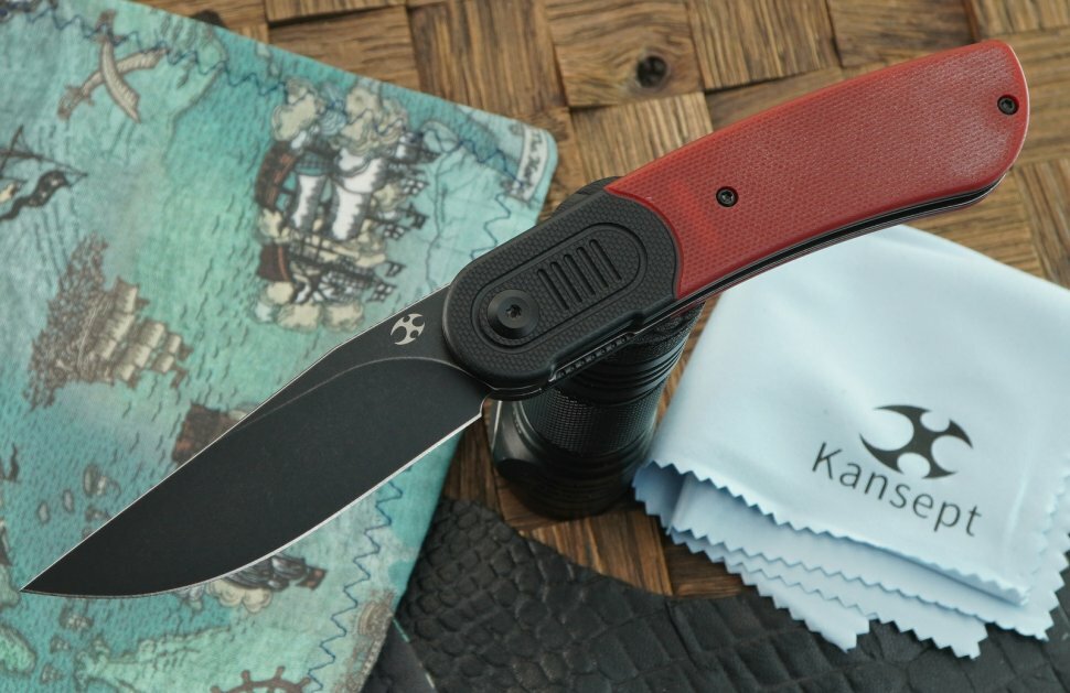 Складной нож Kansept Knives Reverie, сталь 154CM, BW, рукоять черно-красный G-10
