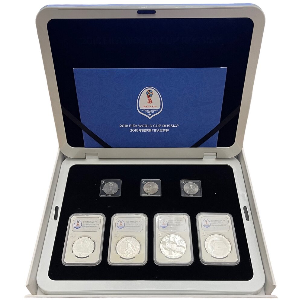 Китай, набор монет 25 рублей, 10 евро, 5 песо "XXI чемпионат мира по футболу, Россия 2018" 2018 г.