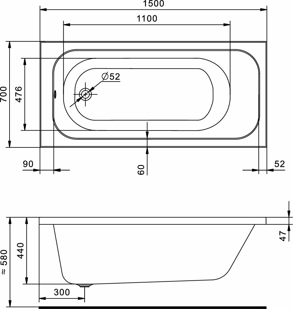 Ванна акриловая Santek "Ламма", прямоугольная, установка на каркас
