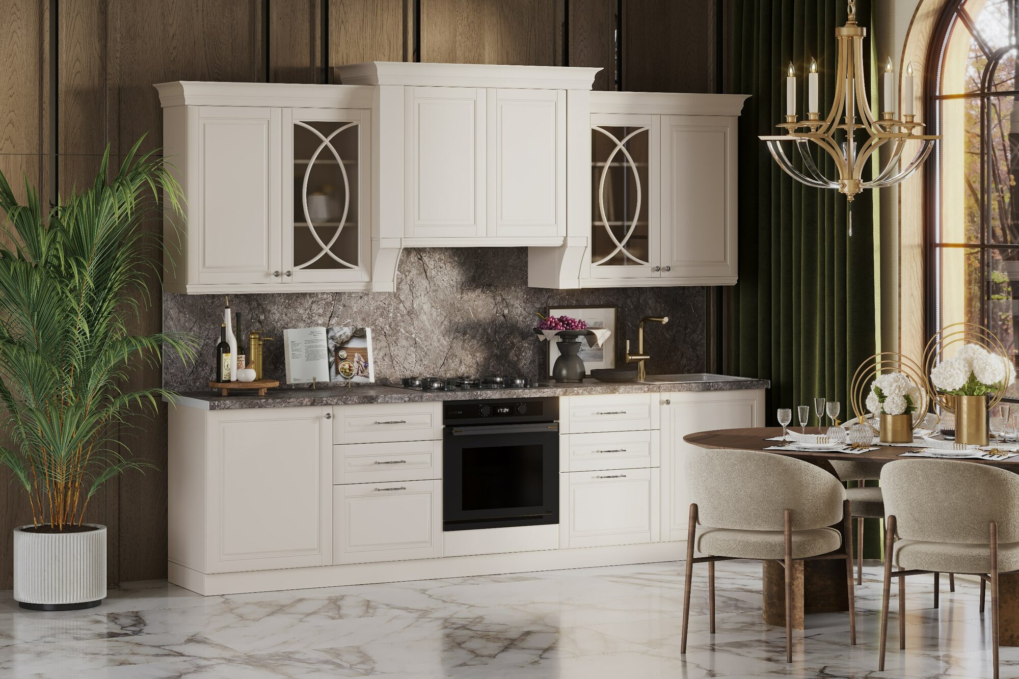 Кухня заман "Элегия" 2,9 м, цвет светлый крем, МДФ фасады в эмали, ЛДСП корпус и столешница 38 мм