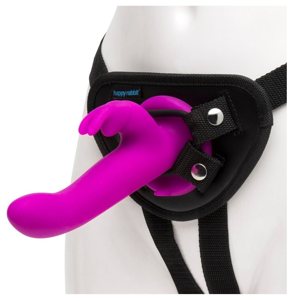 Лиловый страпон Rechargeable Vibrating Strap-On Harness Set - 17,6 см.