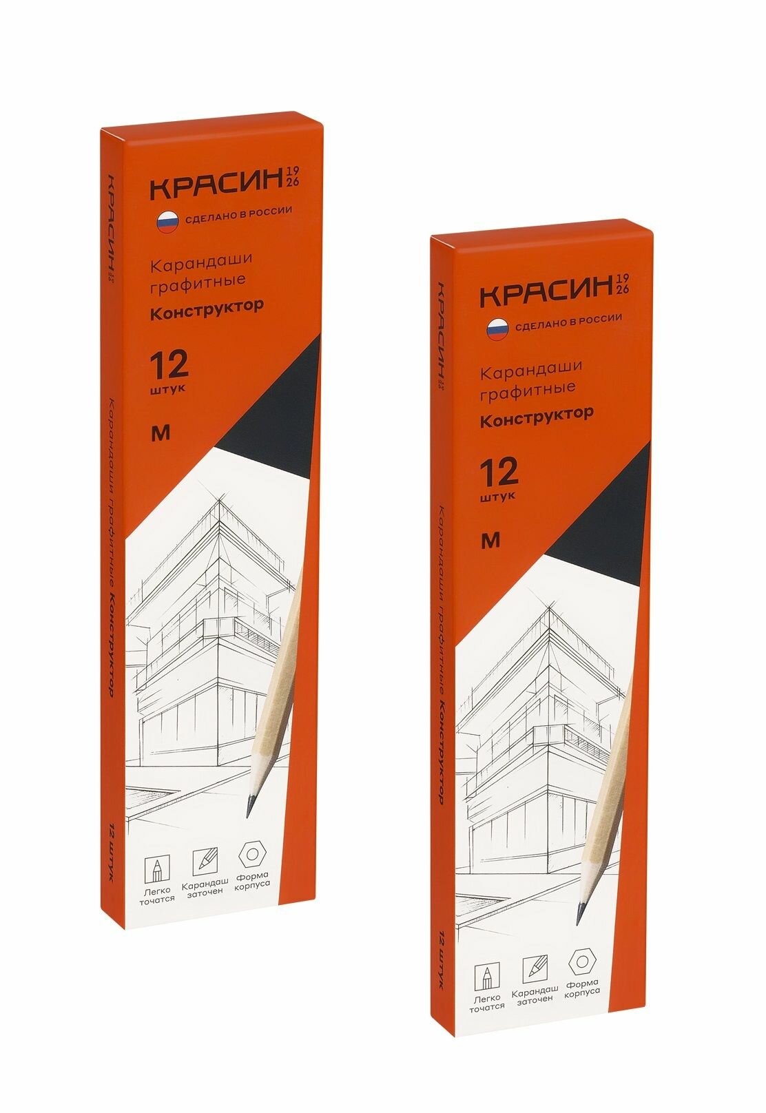 Набор 24 шт. - Карандаш ч/г Красин "Конструктор" М (B) шестигран, заточен.