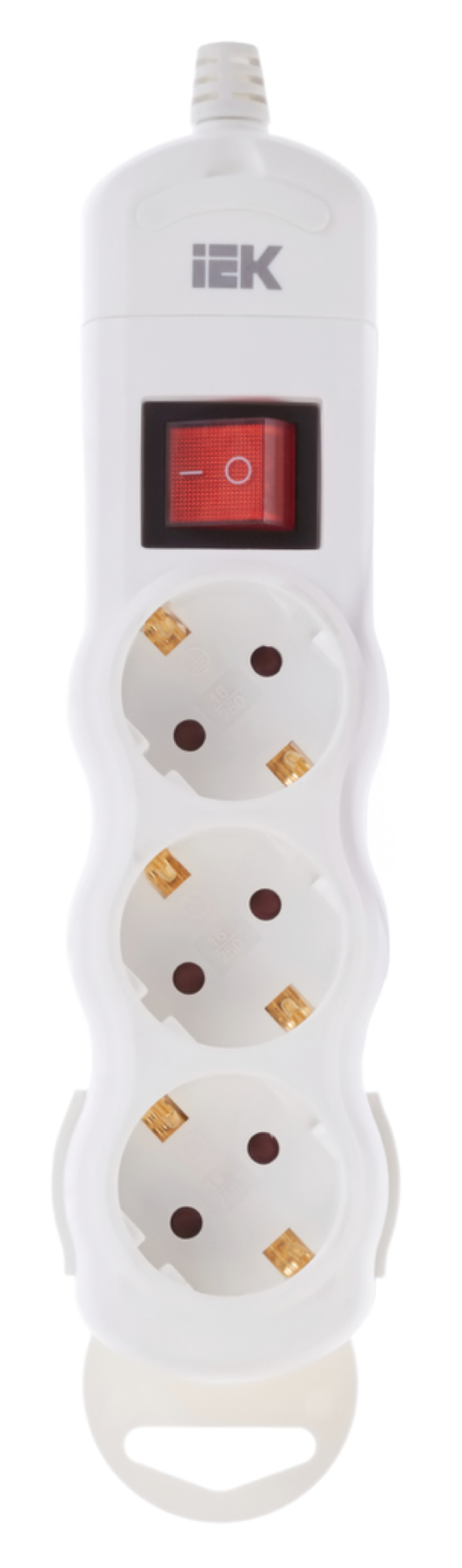 Блок розеток IEK / ИЭК РПр03В переносной разборный с выключателем, 3 гнезда IP20 белый, WYP10-D-KP-16-03-ZKS-K01 / колодка электрическая для удлинителя