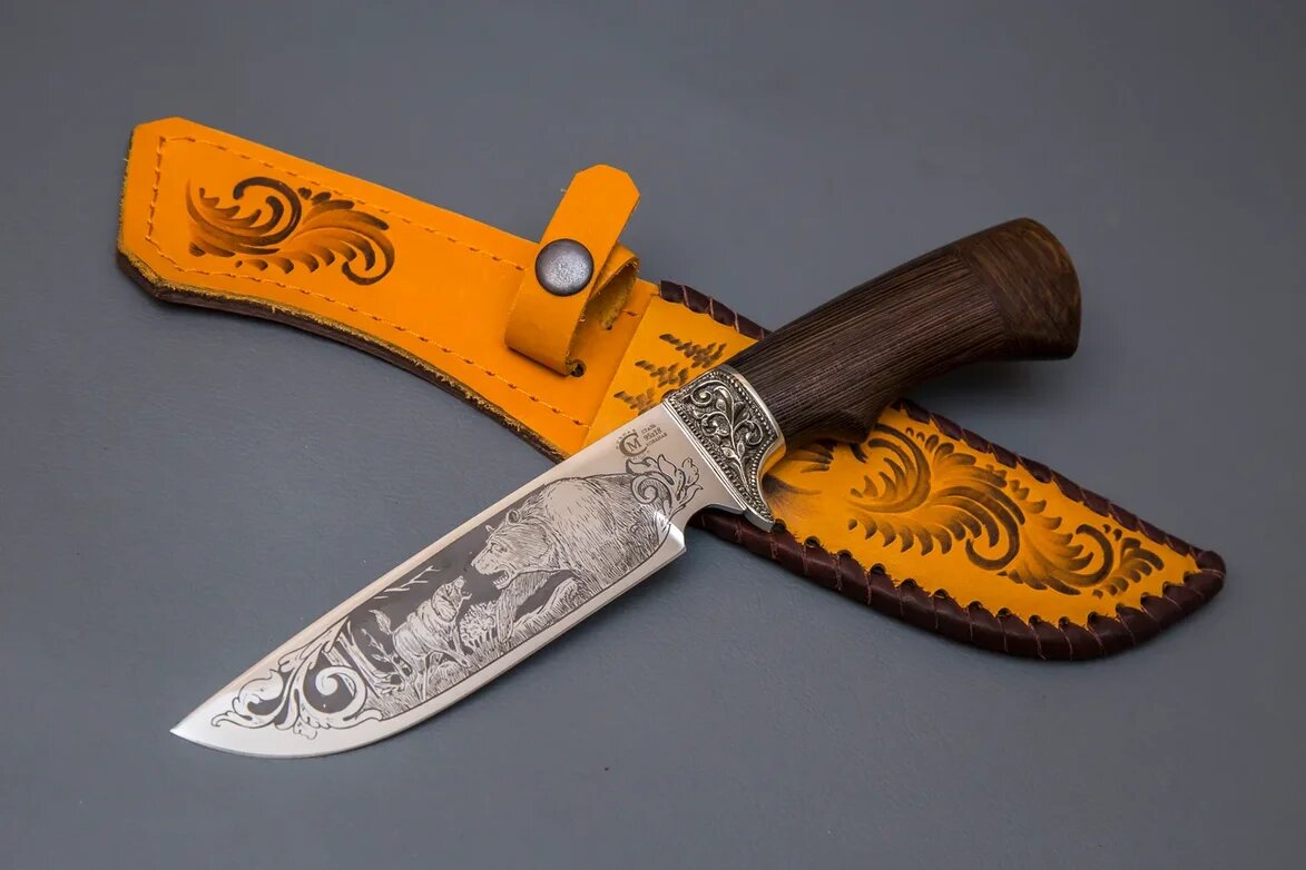 Нож из нержавеющей стали 95х18 «Лорд» с гравировкой, рукоять литье мельхиор, венге