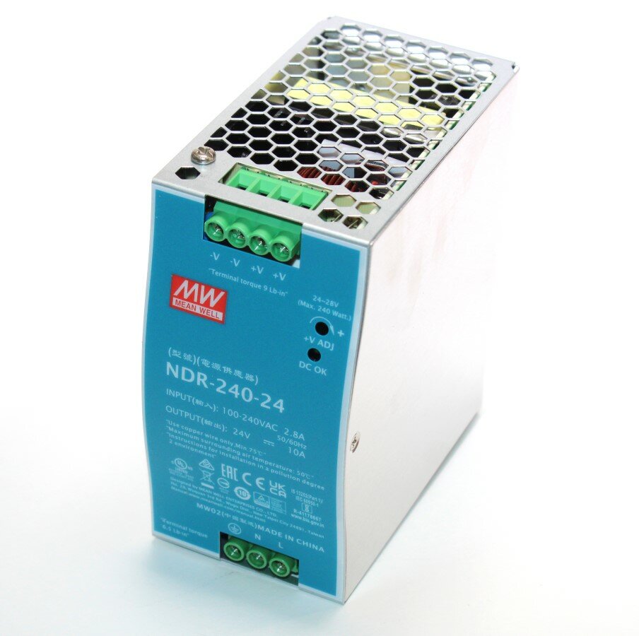 24V, 240W, 10A, 180-264VAC NDR-240-24 DIN, Модуль питания сетевой (блок питания), MW