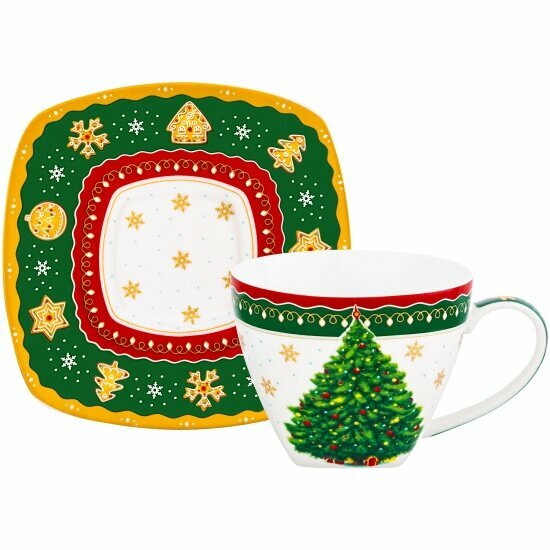 Чайная пара Elan Gallery Еlan Gallery "Новогодняя елка" зеленый узор, 2 предмета (420734)