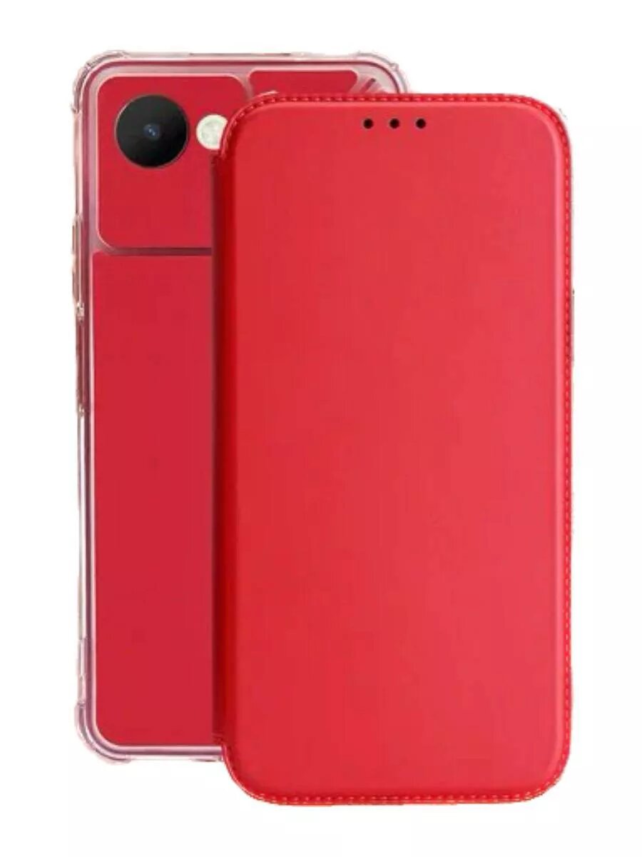 Чехол книжка на Realme C30 с противоударным бампером с усиленными углами на риалми с30 красный