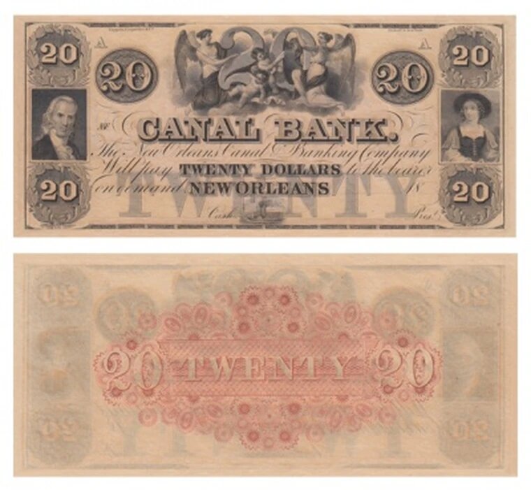 20 долларов 1864 США, банк Нового Орлеана, сувенирная копия, банкноты и купюры редкие коллекционные