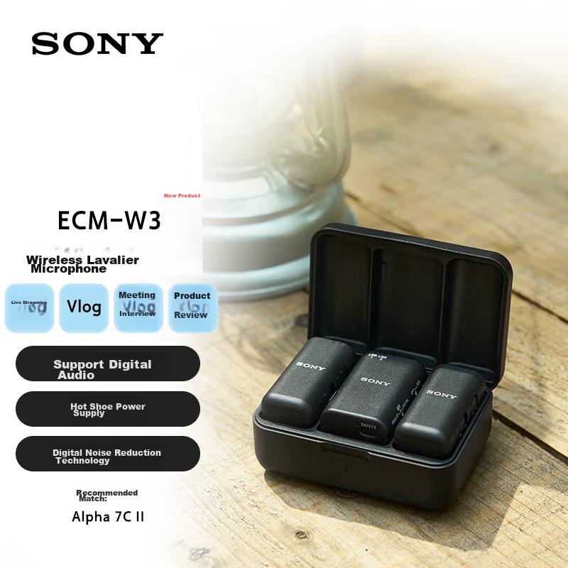 Петличный микрофон SONY ECM-W3 с двухканальным цифровым звуком, шумоподавлением, черный