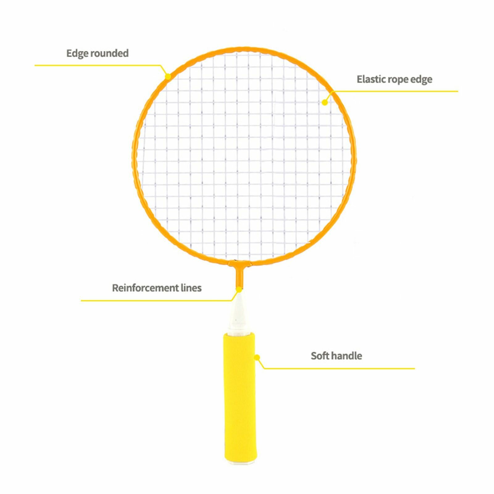 Набор детских ракеток для бадминтона, большая сетка, мягкая противоскользящая ручка, удобная ручка, детские ракетки для бадминтона с 2 шариками желтого цвета