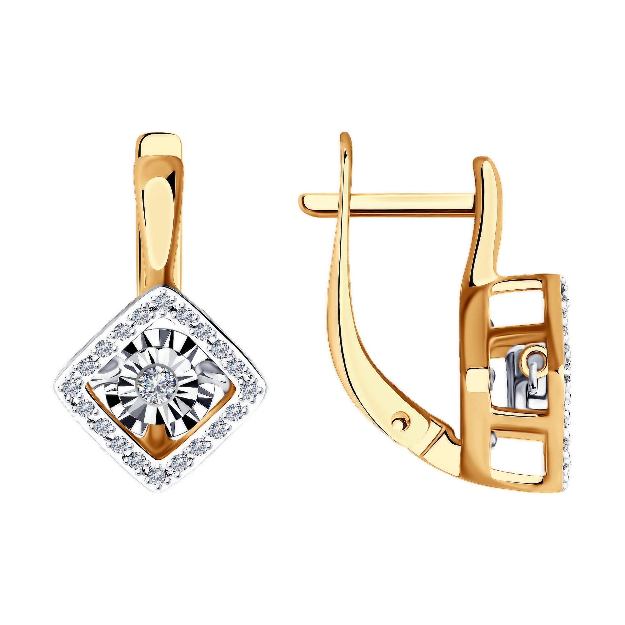 Серьги, красное золото, 585 проба, бриллиант