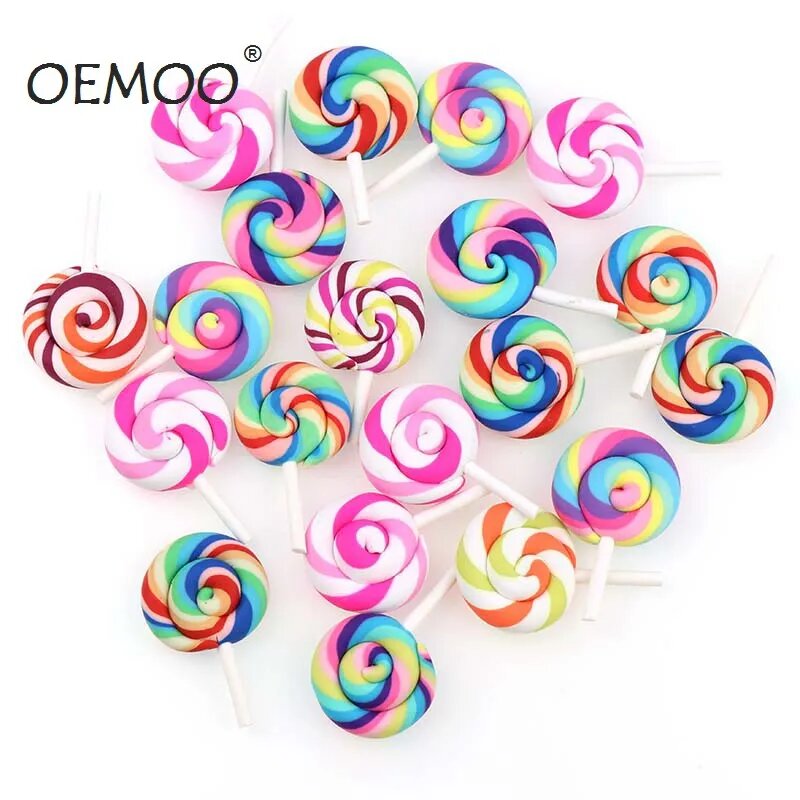 10 шт, спиральные радужные кабошоны из полимерной глины, красота, каваи, леденец, конфеты, плоская задняя часть для украшения телефона «сделай сам»