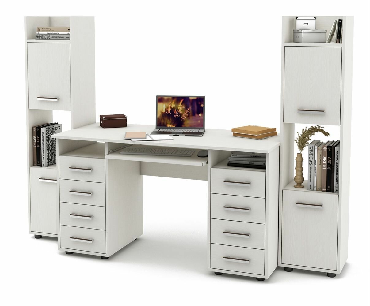 Стол письменный, компьютерный и стеллажи Остин (Ливерпуль) 6К белое дерево