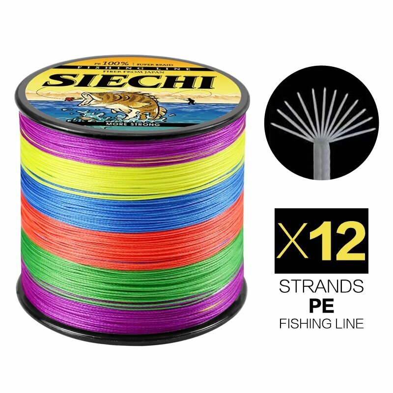 SIECHI Плетеная леска из ПЭ 12 нитей 300/500/1000 м 300m-X12-2.0, Multicolor