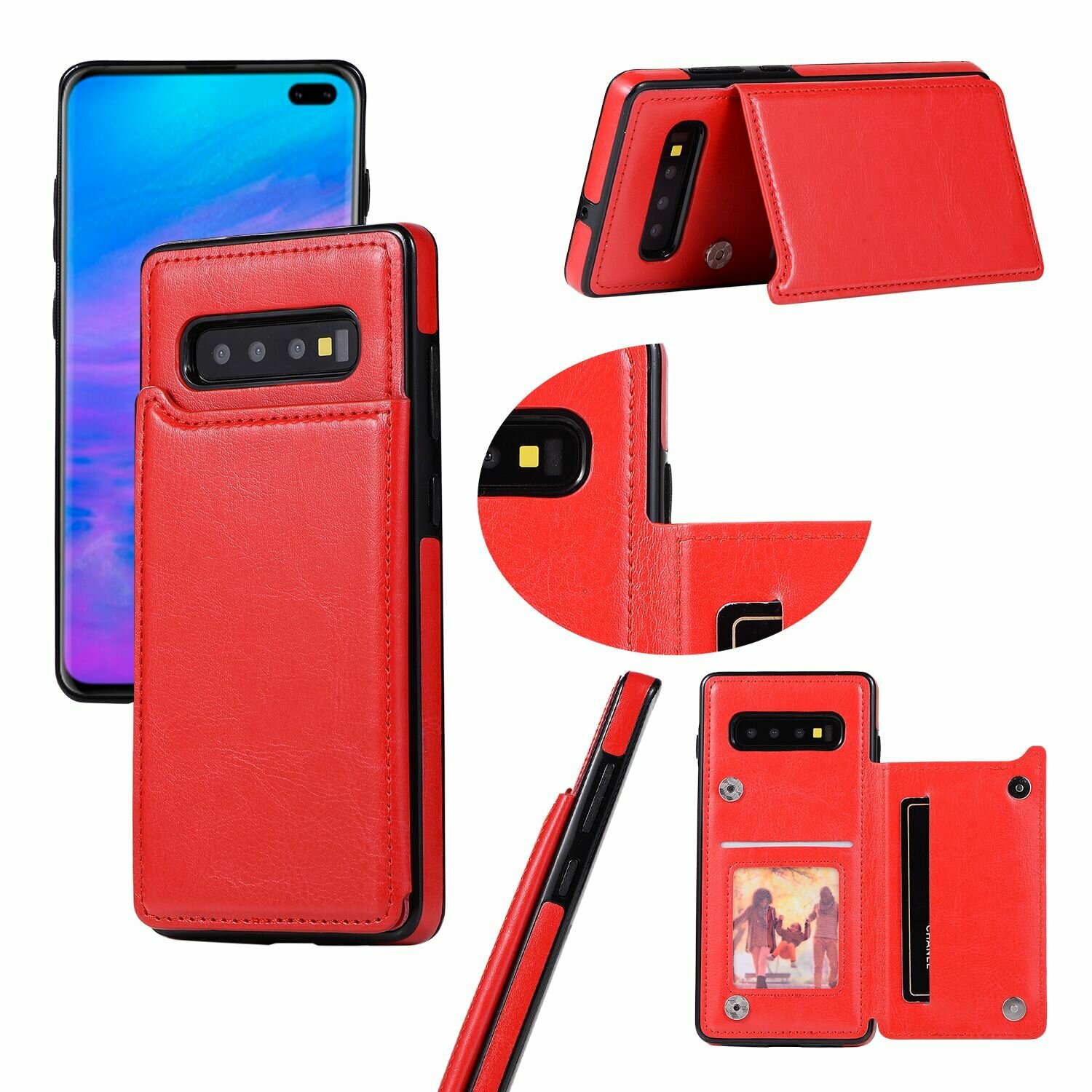 Кожаный чехол для Samsung Galaxy S10 Plus с отделением для карты/ Чехол-кошелек для S10+ / Кожа высокого качества