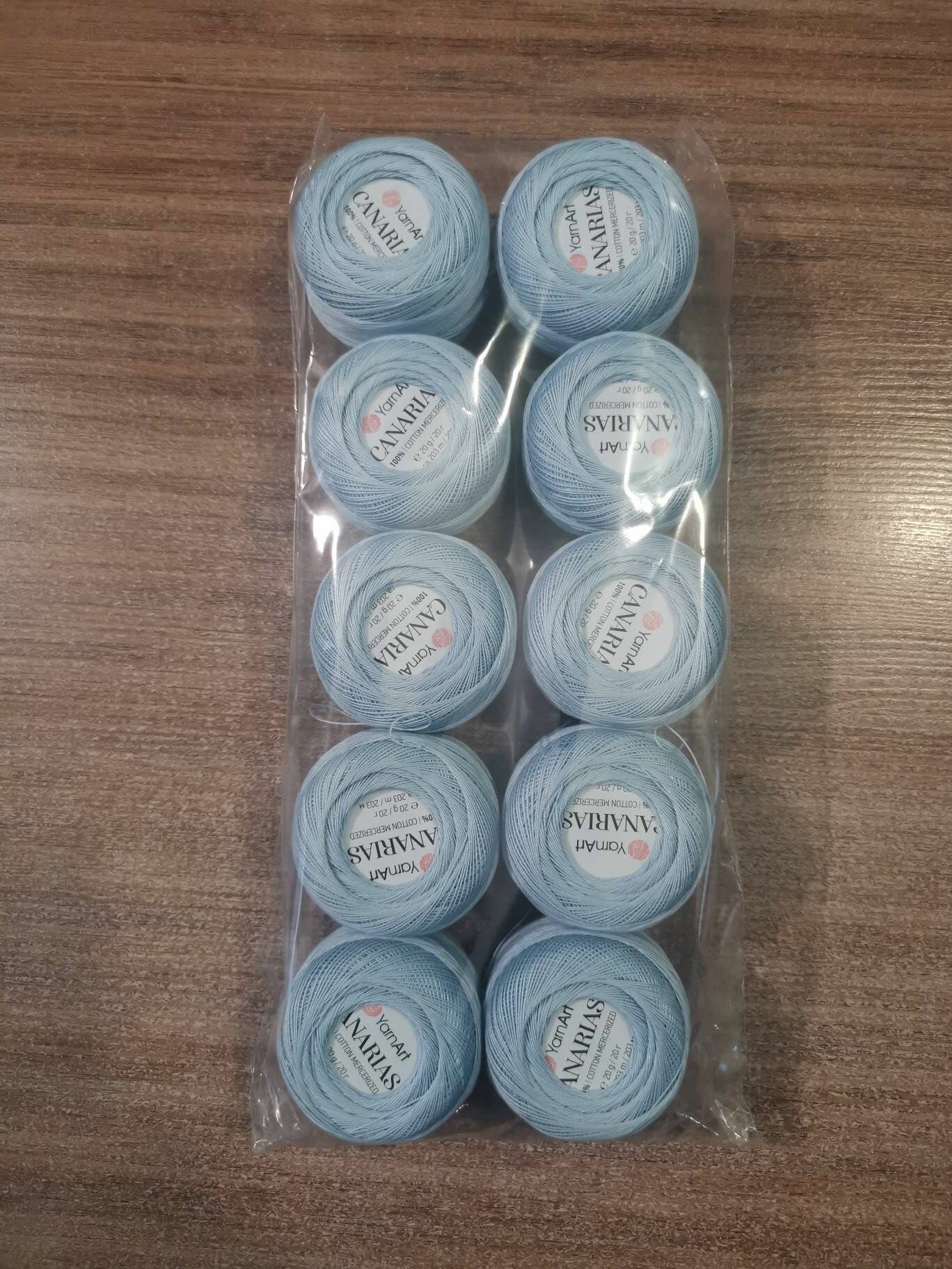 Пряжа Канарис (Canarias Yarnart) упаковка 10 мотков 20 г. 203 м. 100% мерсеризованный хлопок цвет 4917 голубой