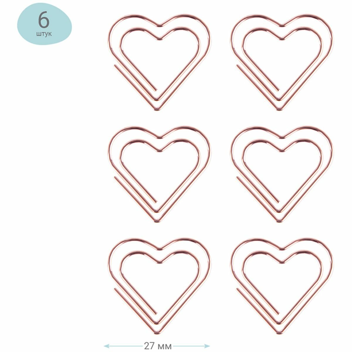 Скрепки фигурные Meshu "Hearts", 27мм, пакет с европодвесом, 6шт. (MS_41587), 24 уп.