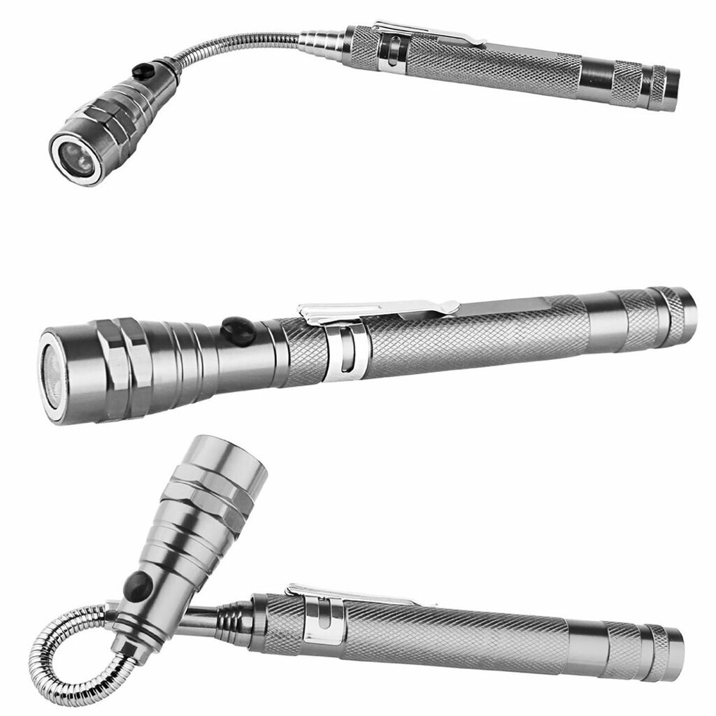 Серебряный магнитный фонарик с 3 светодиодами