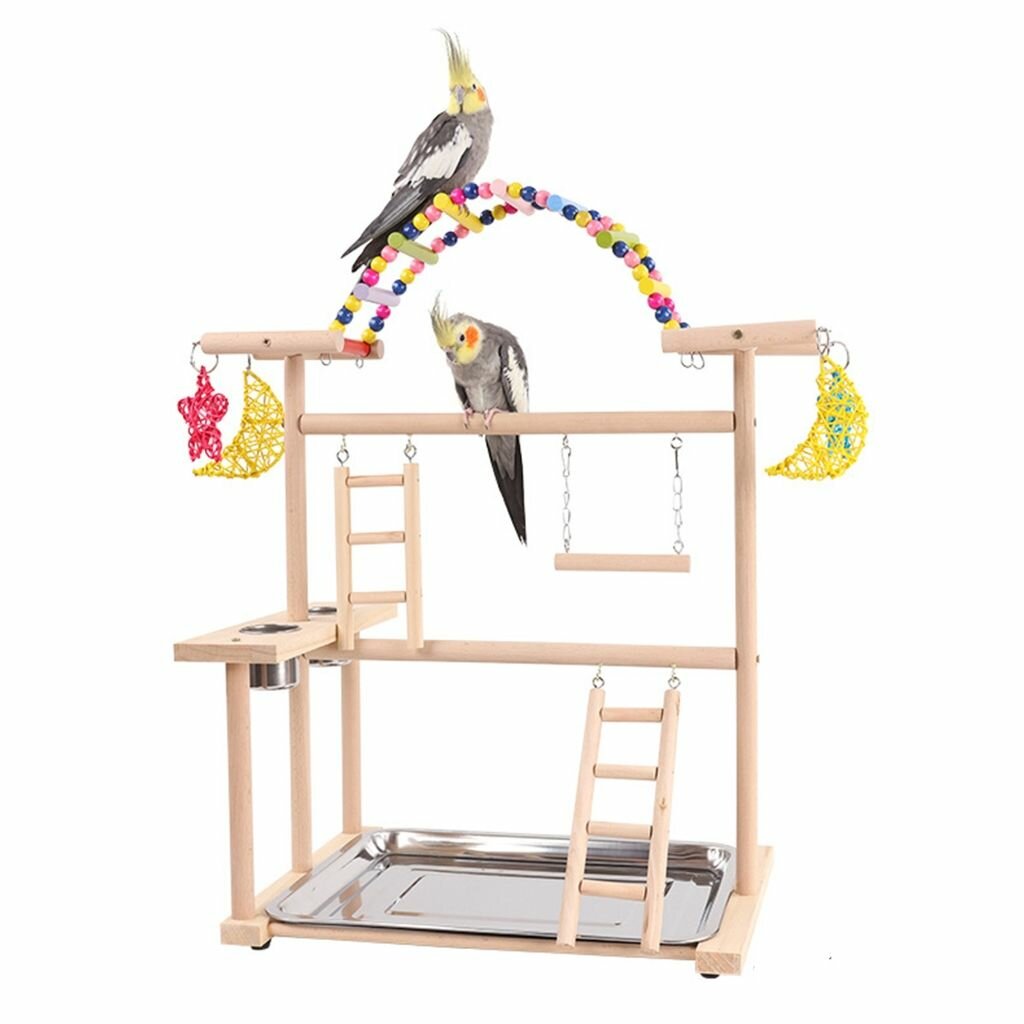 (1 комплект) Игровая станция с лестницей для лазания по попугаю из цельного дерева