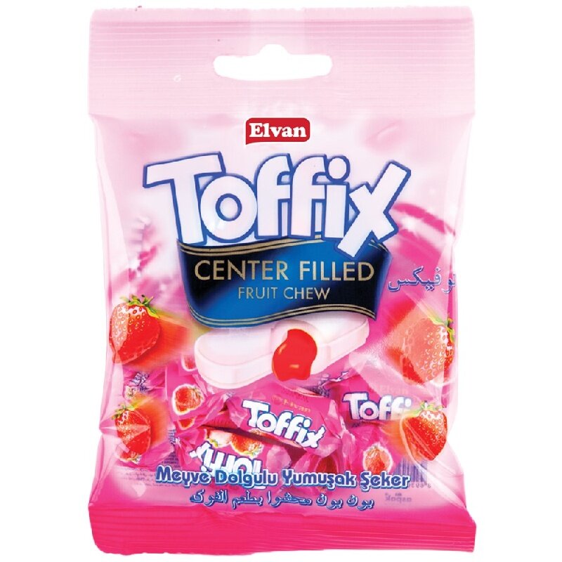 Конфеты ELVAN Toffix Strawberry с жидким центром Клубника 80г