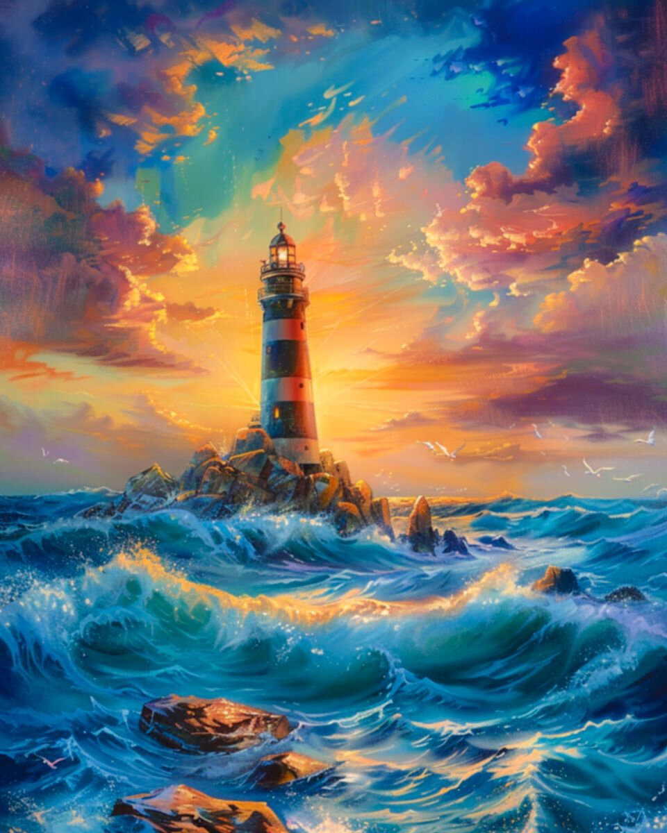 Картина по номерам маяк в море 40х50
