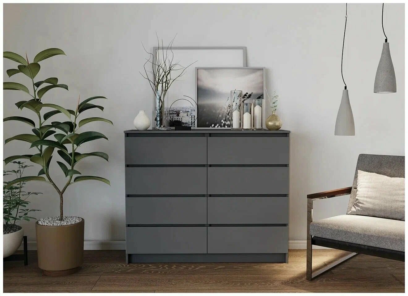 Комод высокий для одежды без ручек серый 120x40x99 см