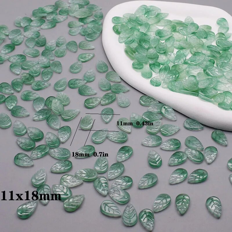 Золотые стеклянные бусины-распорки листья зелёные YanQi 30/60 шт Изумрудный, 60pcs, B009270013