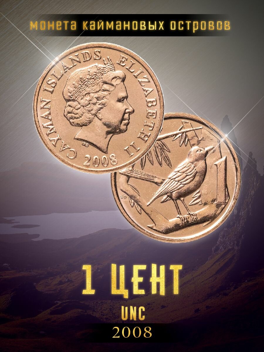 Каймановы острова 1 цент 2008, UNC