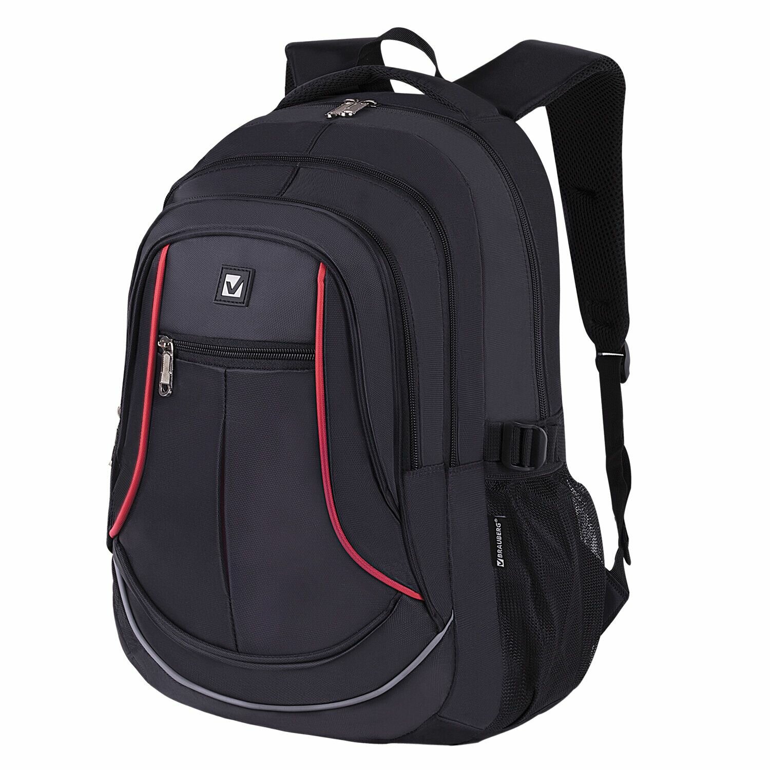 Рюкзак Brauberg 3 отделения, черный, красный, 46х31х18 см