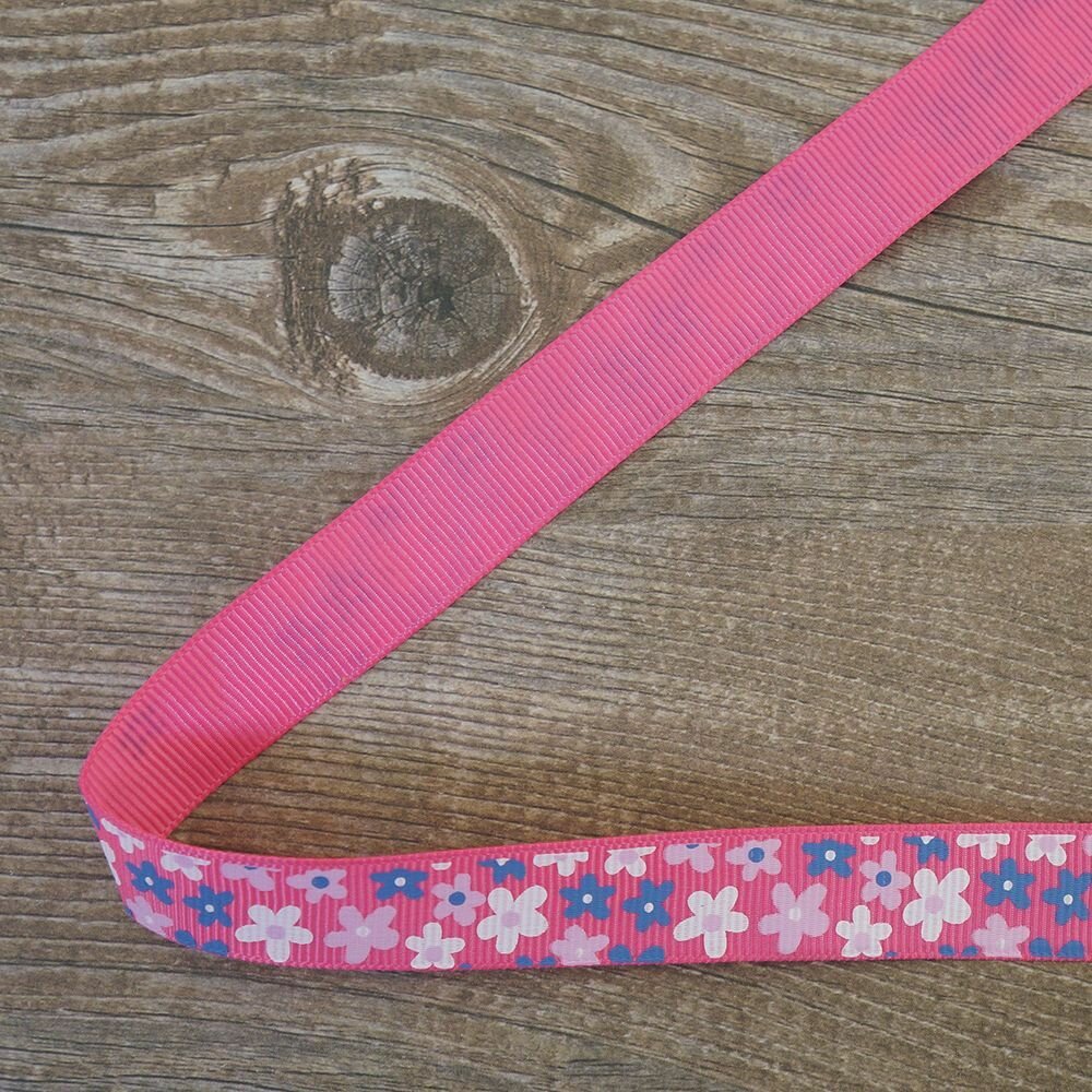 Лента репсовая HEMLINE "Bowtique", Цветочки, розовая, 5 м, на картонной катушке