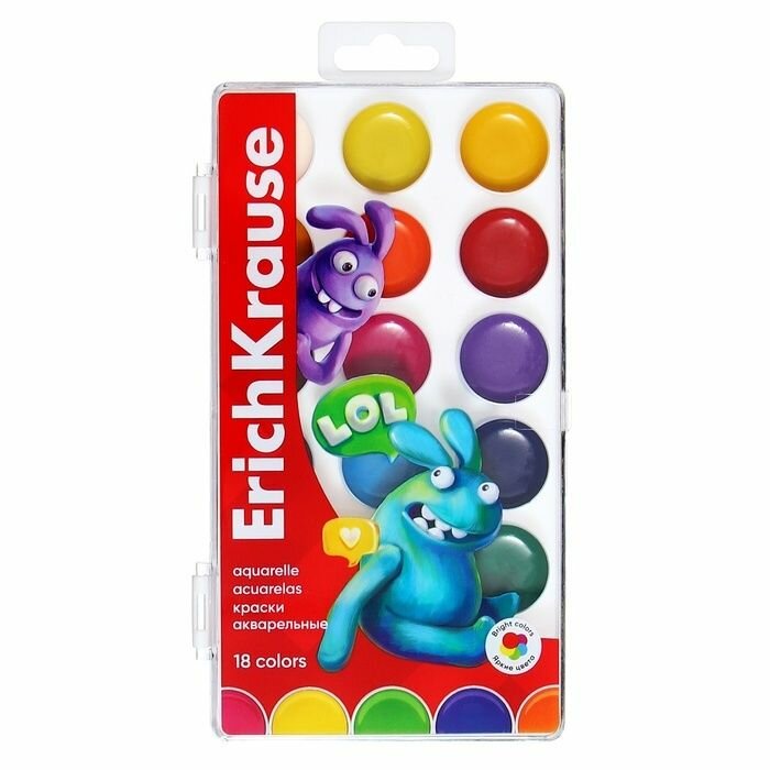 Краски акварельные Erich Krause "Jolly Friends", 18 цветов, с еврподвесом (61367)