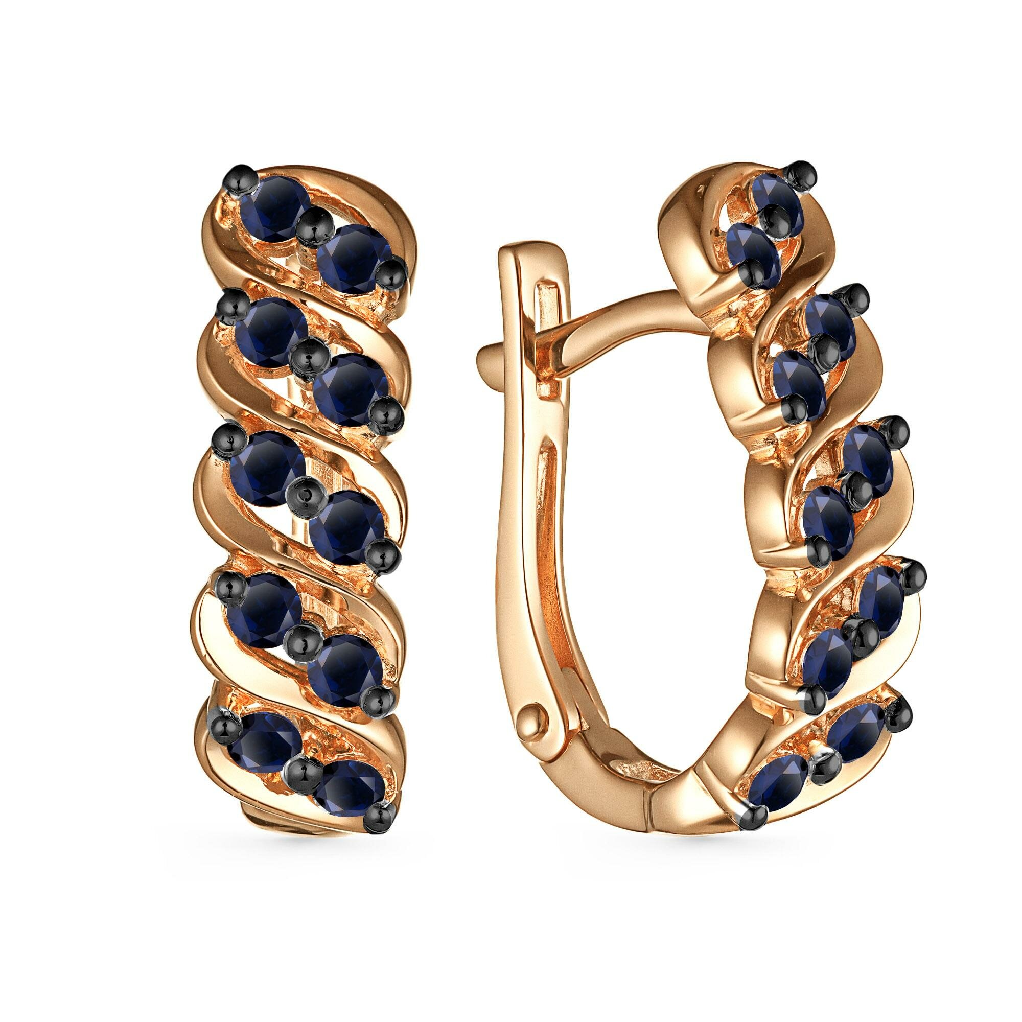 Серьги, красное золото, 585 проба, сапфир
