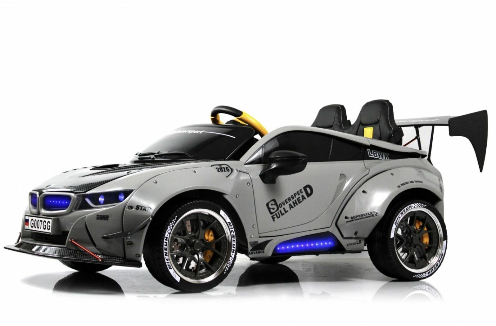 Детский электромобиль RiverToys BMW G007GG с дистанционным управлением, двухместный серый