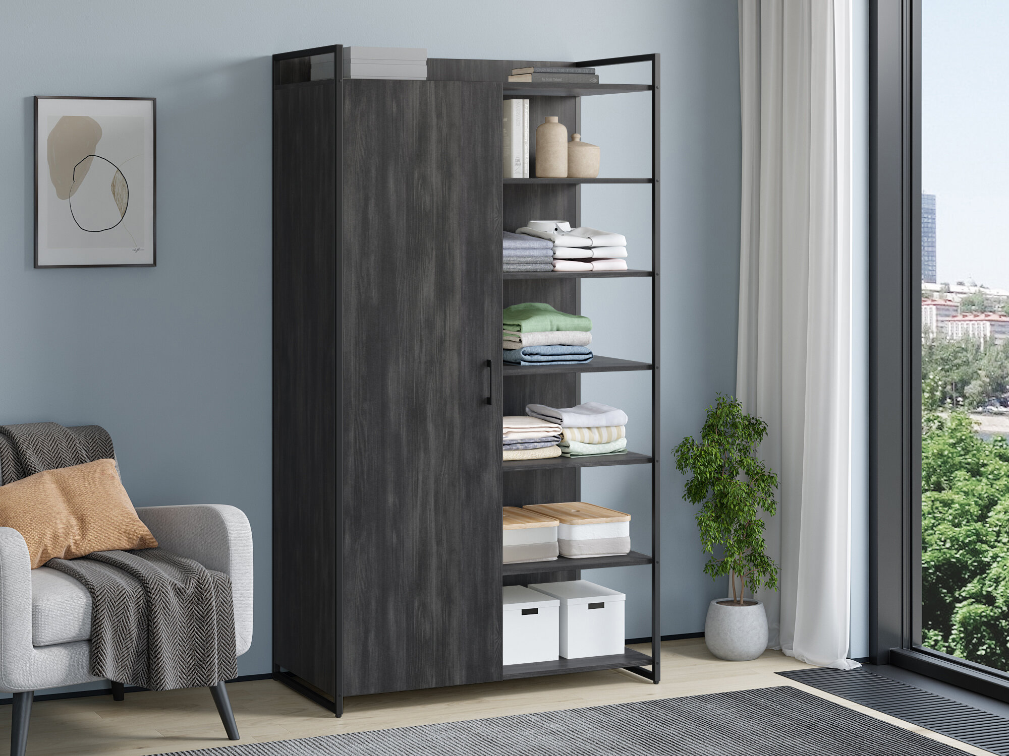 Шкаф Урбан Лофт 02 Черный/Северное дерево темное