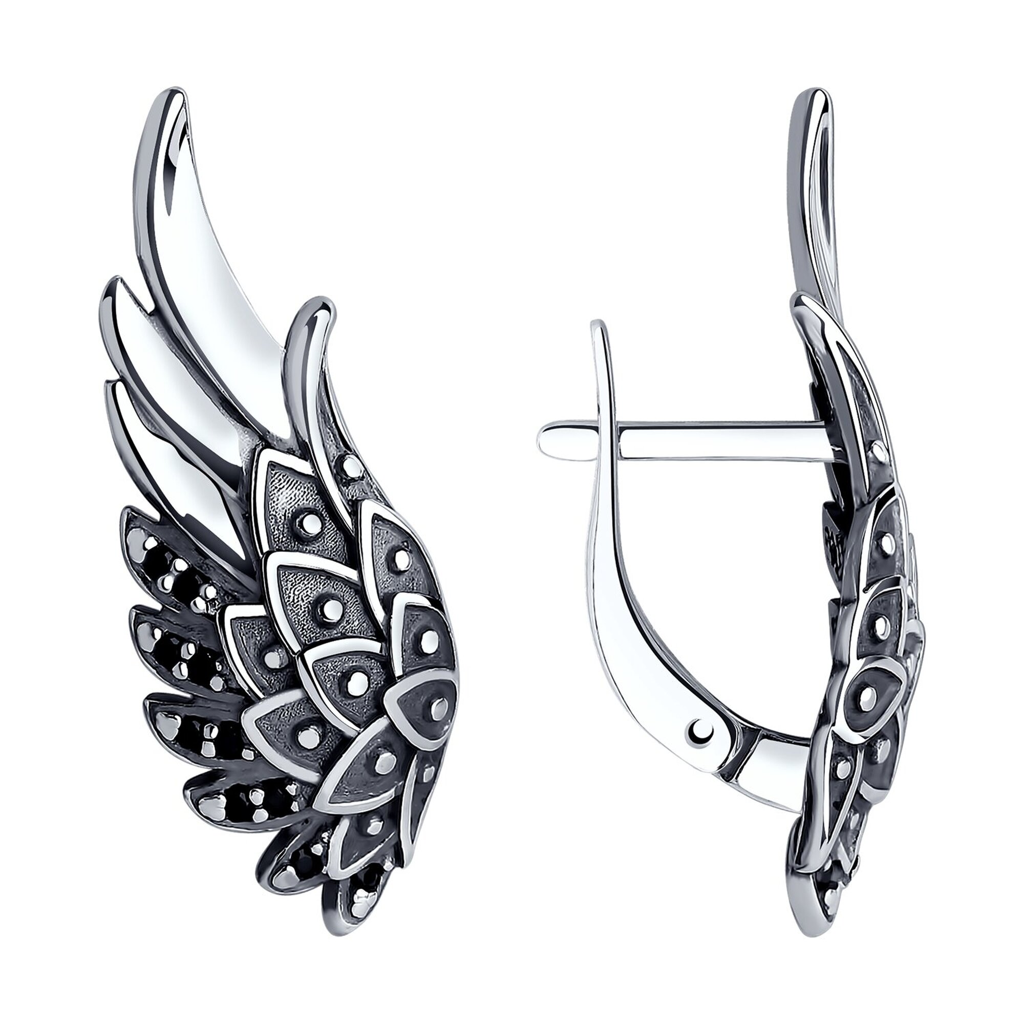 Серьги, серебро, 925 проба, чернение, фианит