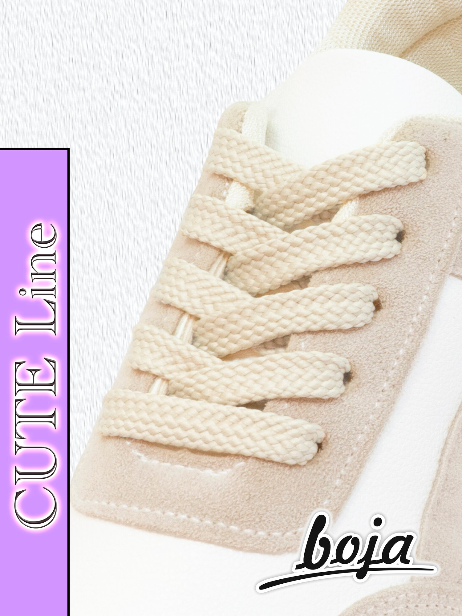 Шнурки для обуви BOJA (CUTE), плоские, 100 см, бежевые светлые, для кроссовок и кед, не эластичные и без фиксаторов