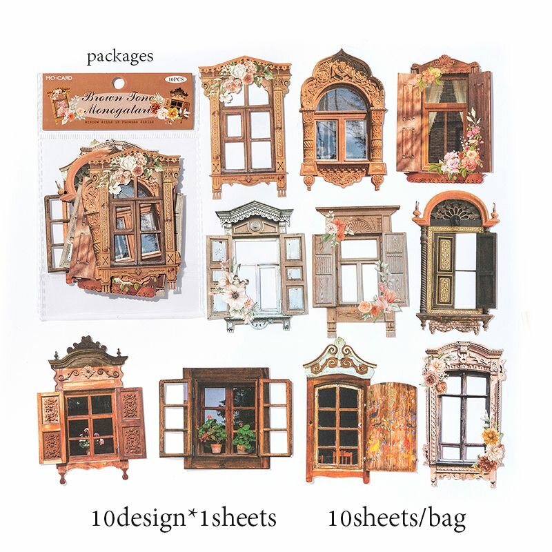 Набор наклеек, Mr.paper, 10 листов / упаковка, Винтажная цветочная тема окна, дизайн выреза, качественная бумага, можно использовать для украшения скрапбукинга, коллажа