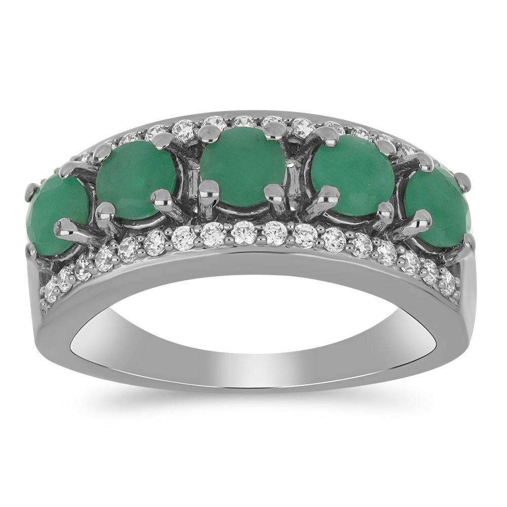 Кольцо тонкое, серебро, 925 проба, родирование, изумруд