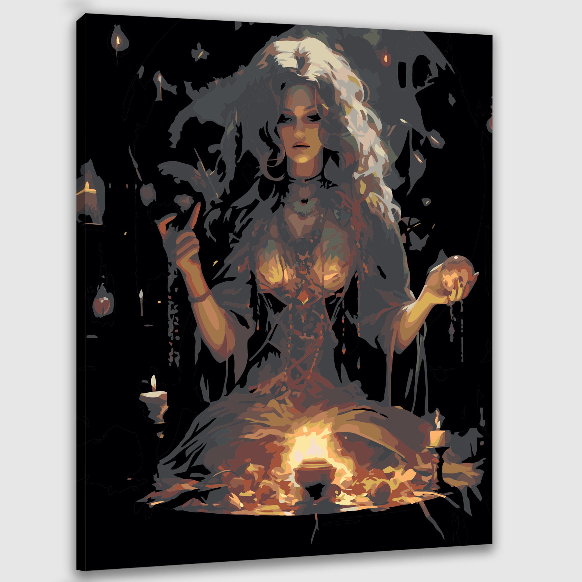 Картина по номерам 40x50 см, гадалка, стол с бархатом, мерцающие свечи, хрустальный шар, парящие руки, стеклянная сфера