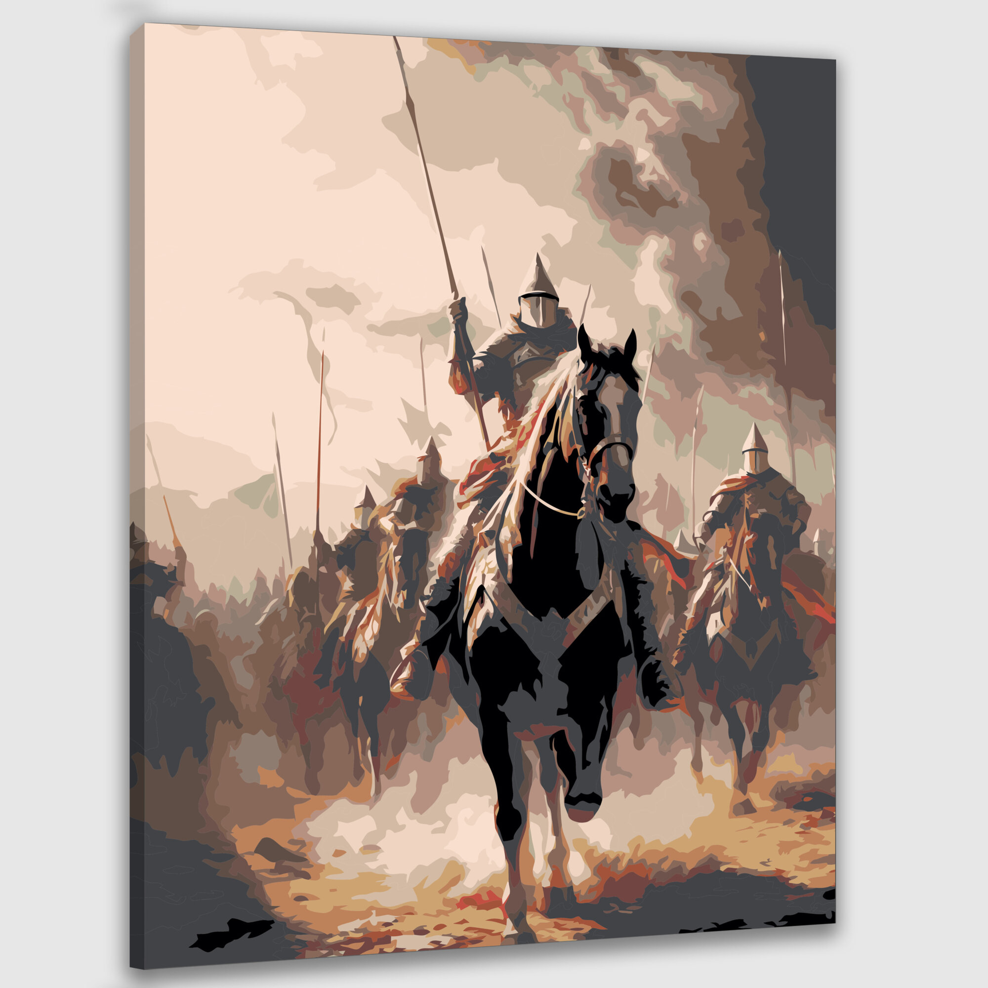 Картина по номерам 40x50 см, рыцари, лошади, знамя, солнце, поле, пыль, трава, интенсивность, доблесть