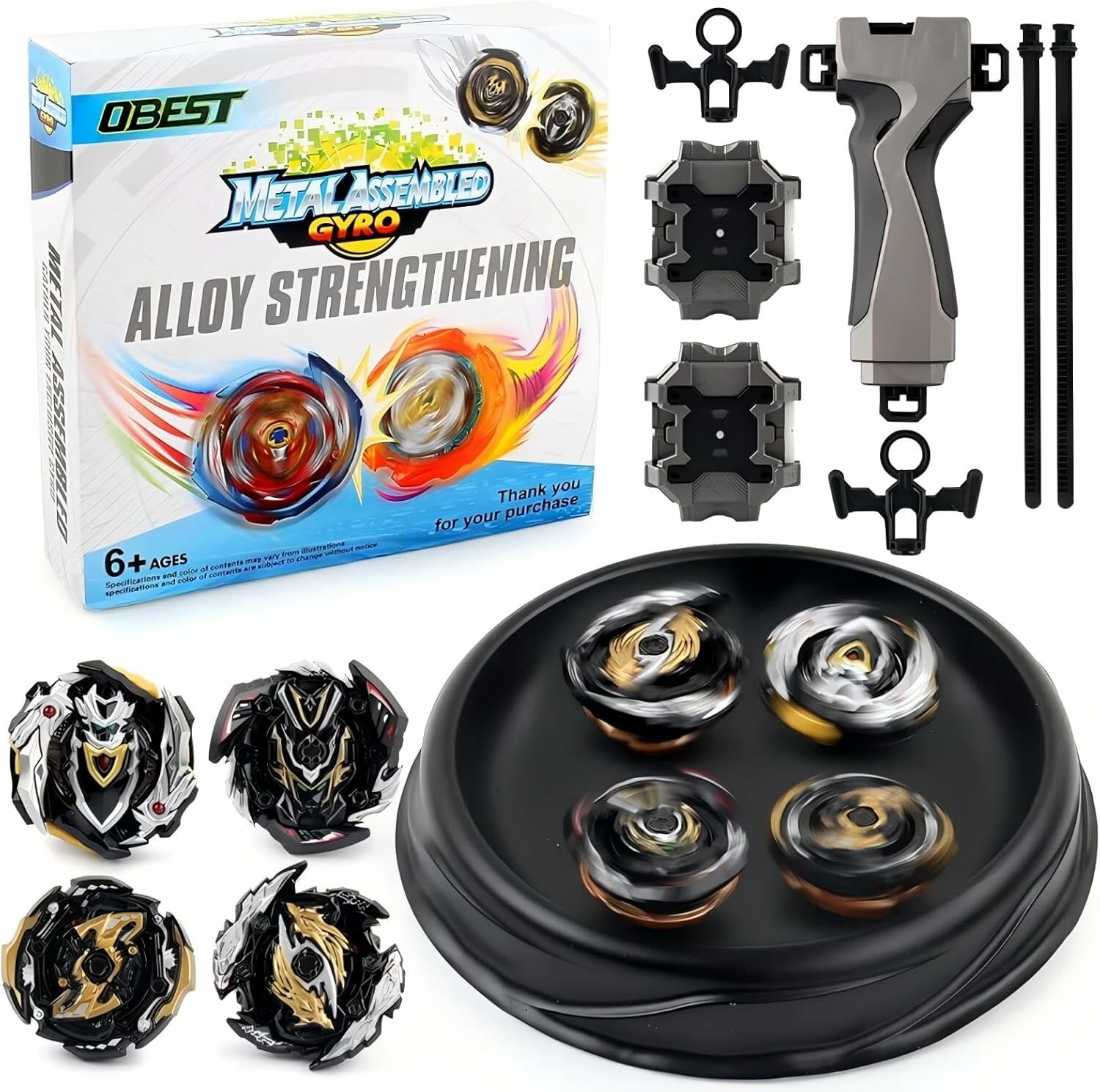 Набор волчков Бейблэйд 4 штук с пусковыми устройствами и рукояткой игрушка для детей бейблейд, блейды, блэйд бёрст-5