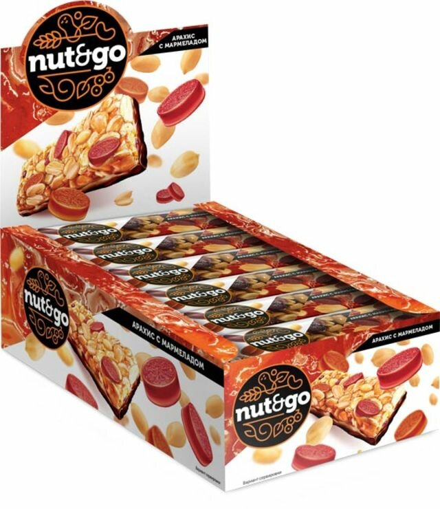 Батончик Nut&Go с арахисом и мармеладом, 42 г (упаковка 18 шт)