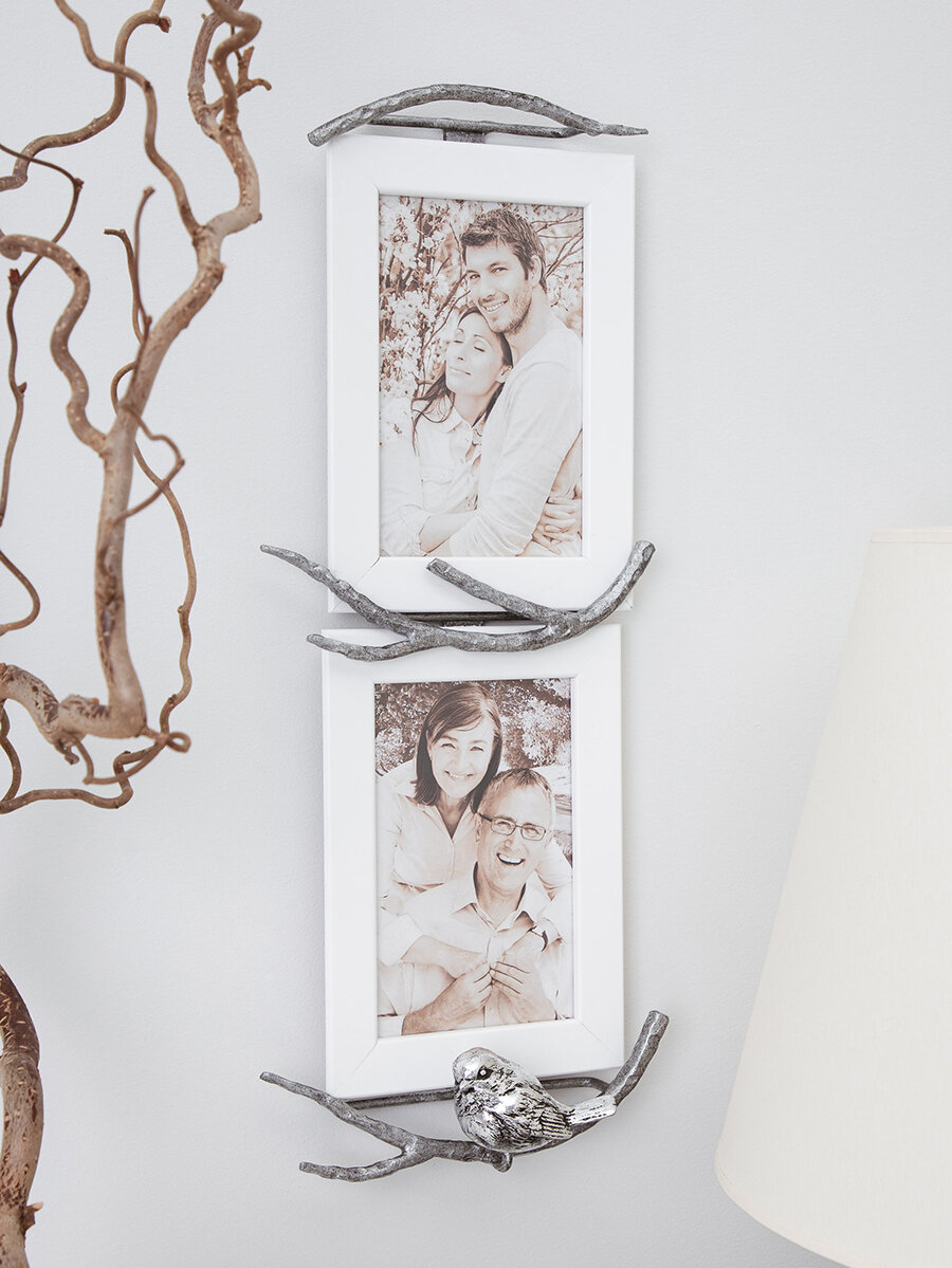 Настенная деревянная двойная рамка Bogacho Зарничка с декором из стали для фотографий формата А6 10х15 см