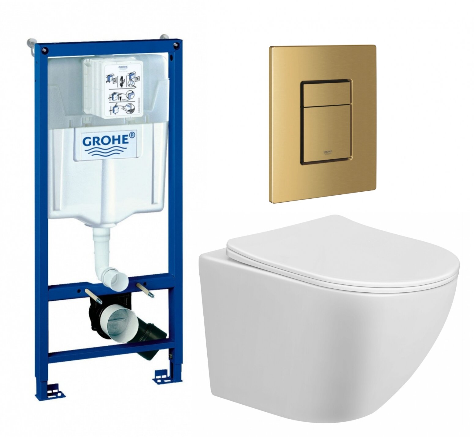 Комплект 3 в 1 инсталляция Grohe Rapid SL + Унитаз подвесной Taliente Amato AM25010 + кнопка золото, холодный рассвет матовый