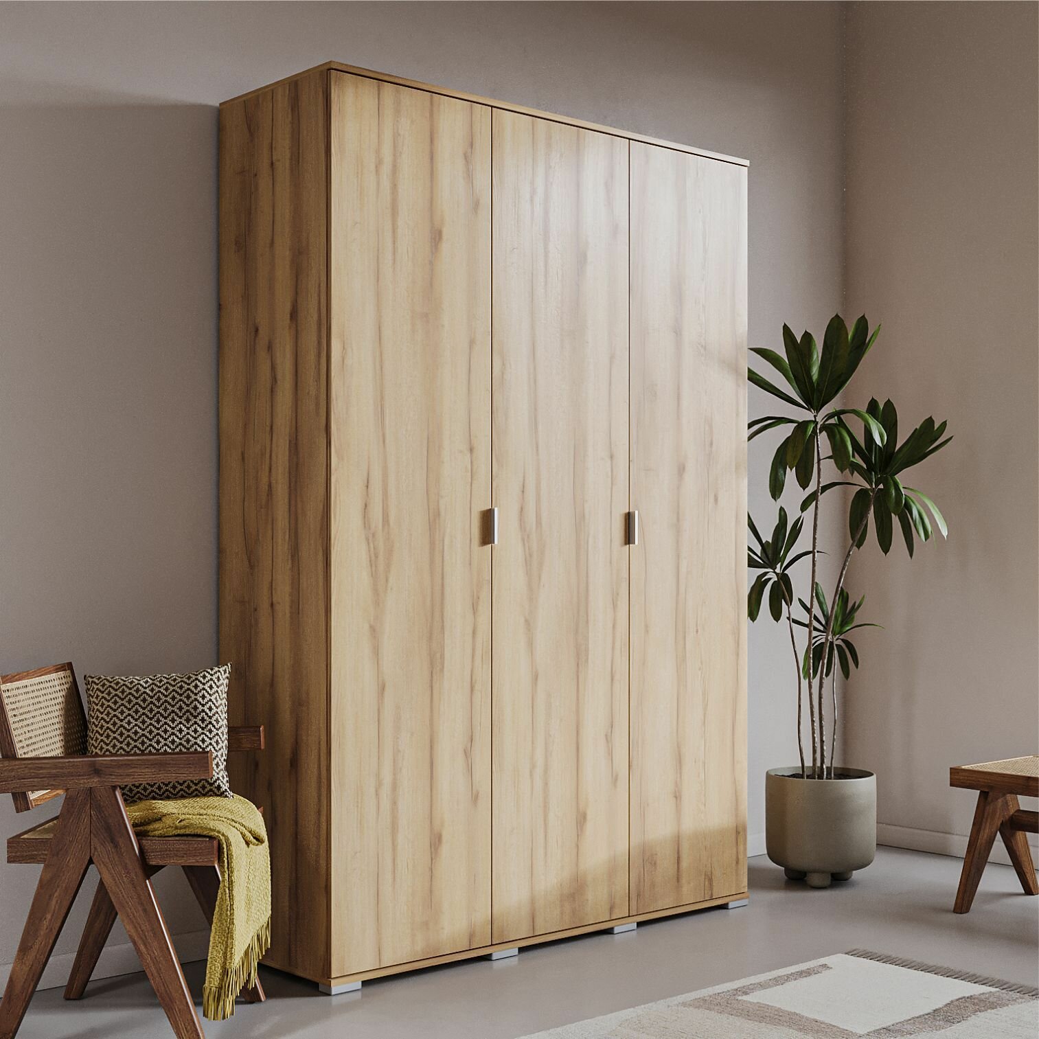 Распашной шкаф для одежды 185х50х230 Дуб Золотистый, Соло 4.2 с полками и штангой