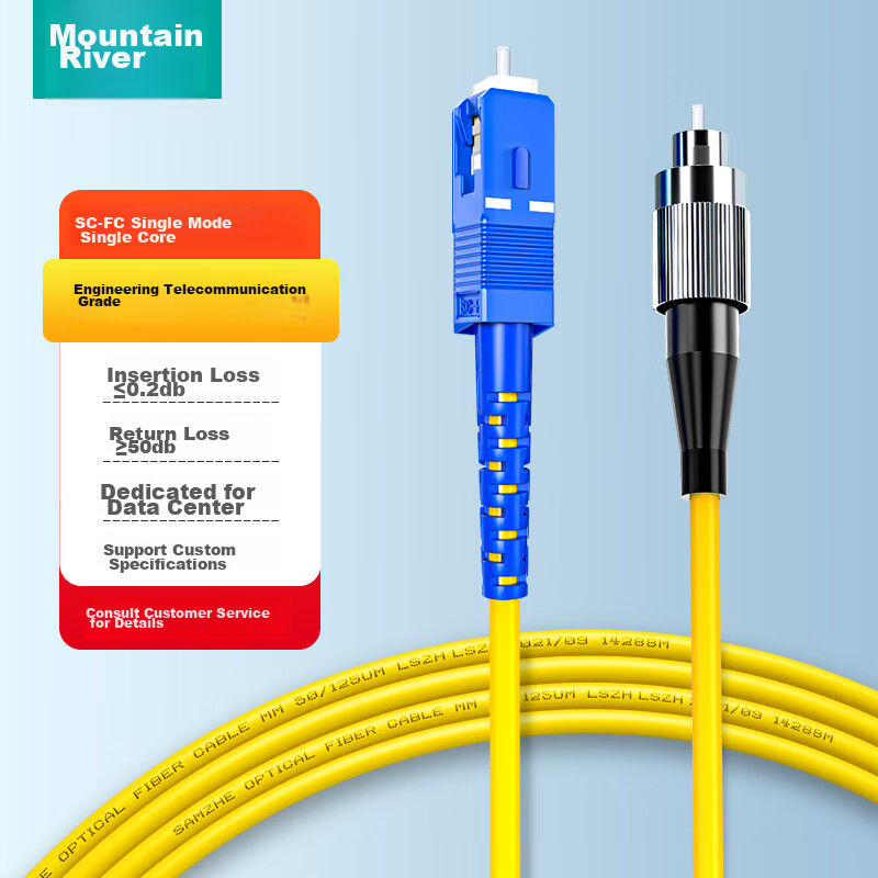 SAMZHE Fiber Optic Patch Cable, Telecom-Grade SC-FC Single-Mode Single-Core, Low Smoke Zero Halogen Environmentally Friendly Fiber Optic Cable, Transceiver Pigtail, 3 Meters G0-SCFC03
