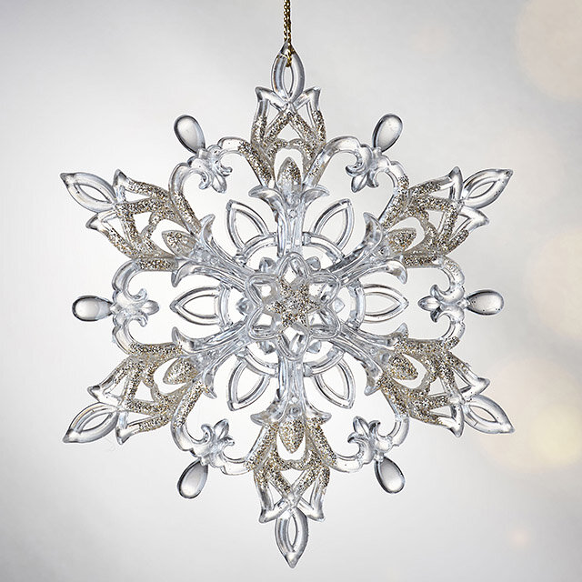 Елочная игрушка Снежинка - Ледяная Рапсодия 13 см прозрачная с золотым, подвеска, Forest Market, 161156-2