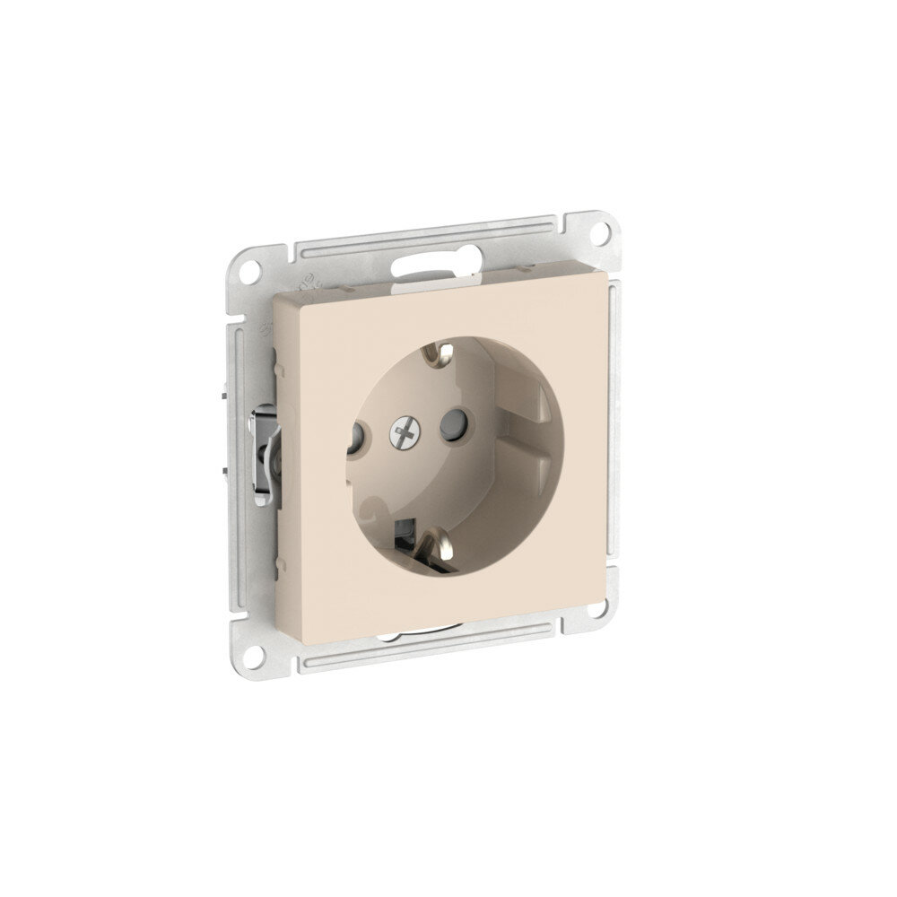 Розетка с заземлением Systeme Electric Atlas Design, с защитными шторками, на клеммах, бежевый