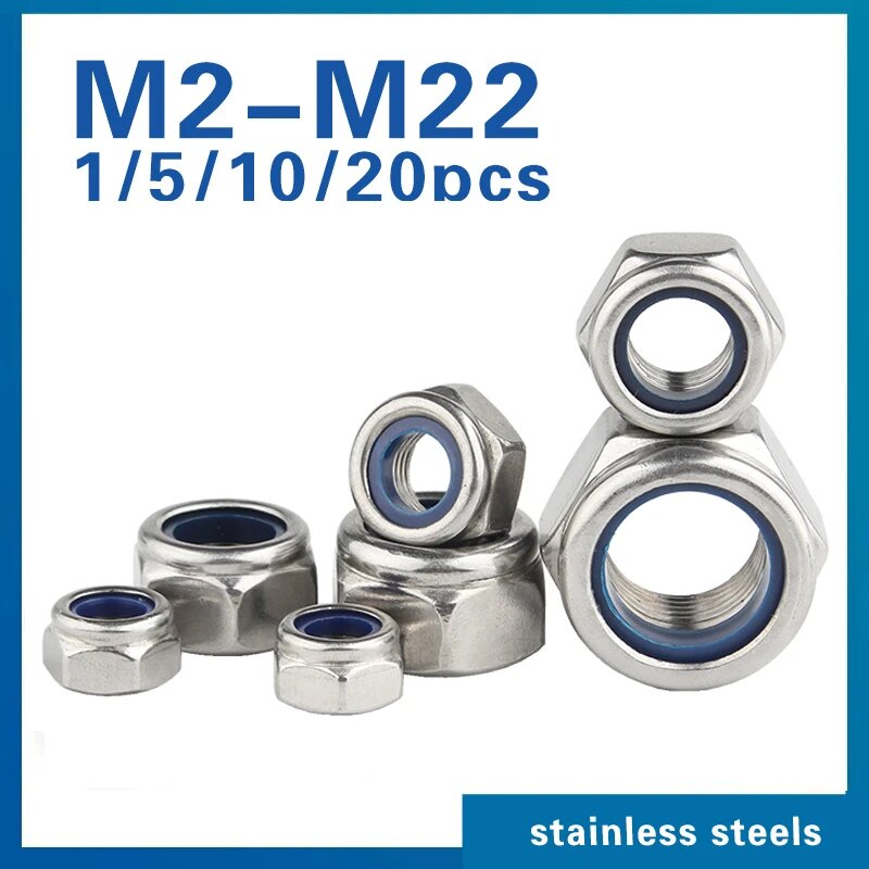 Нейлоновые самоблокирующиеся гайки из нержавеющей стали XMSJ M2-M22 M3 x20pcs