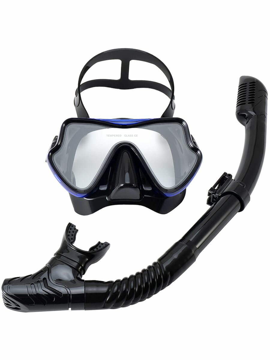 Маска для плавания, дайвинга и снорклинга с трубкой, набор для купания, взрослая, черно белый цвет, комплект.